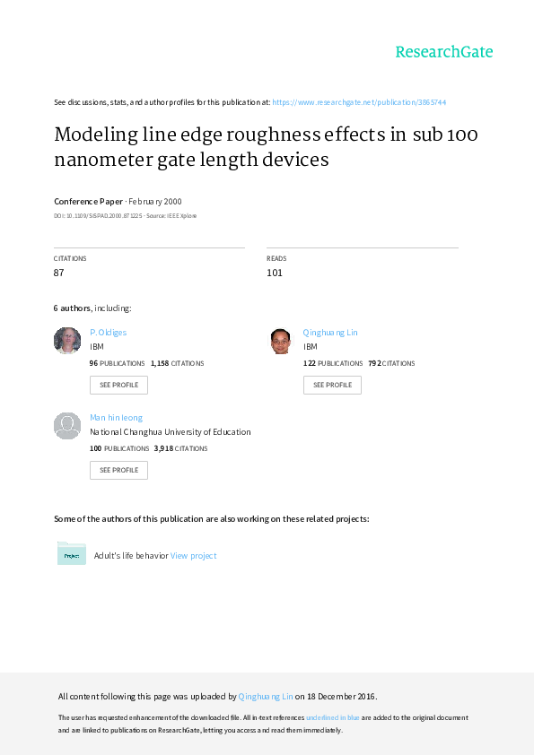 (PDF) Modeling line edge roughness effects in sub 100 nanometer gate length devices