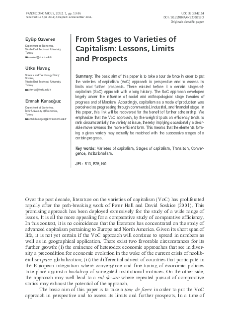 (PDF) From Stages to Varieties of Capitalism: Lessons, Limits and Prospects