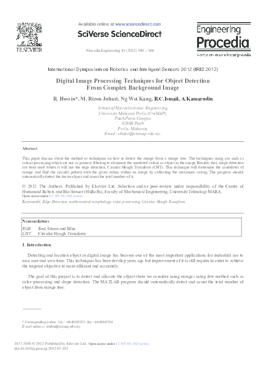 (PDF) Digital Image Processing Techniques for Object Detection From ...