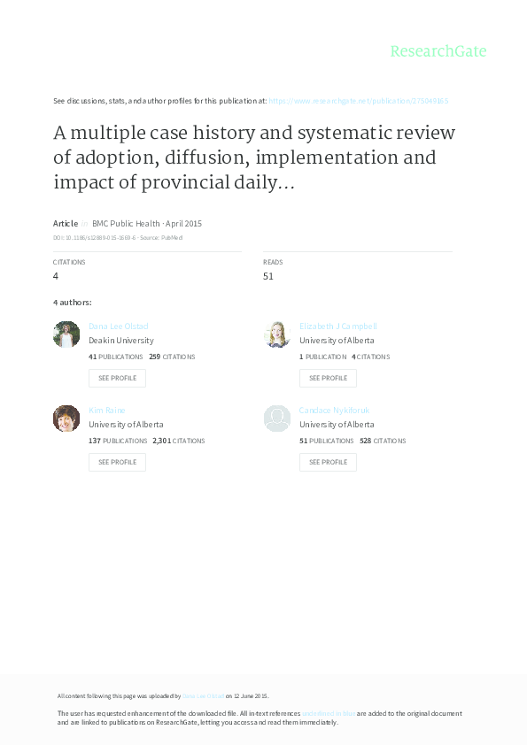 (PDF) A multiple case history and systematic review of adoption ...