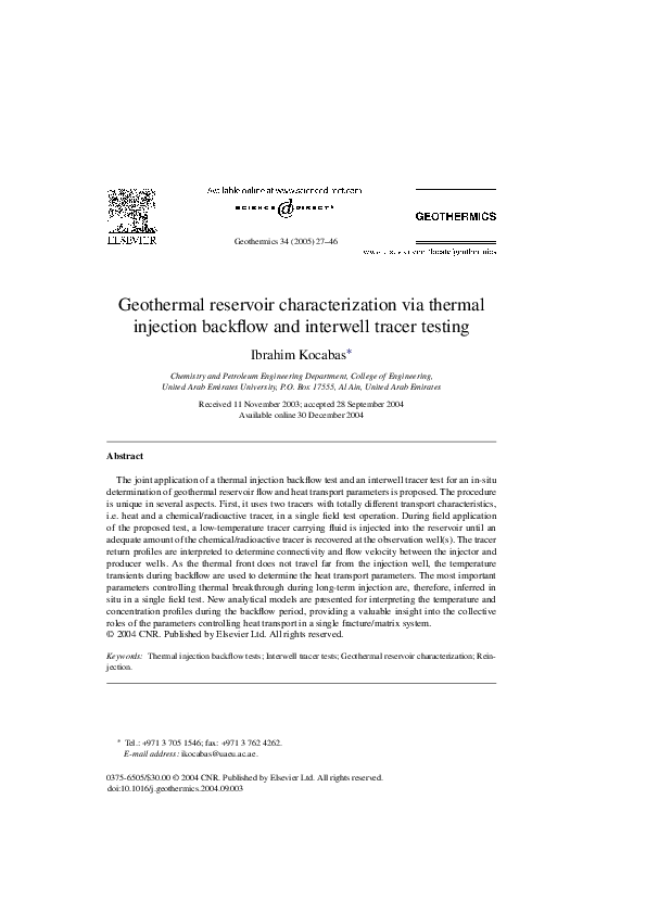 (PDF) Geothermal reservoir characterization via thermal injection ...