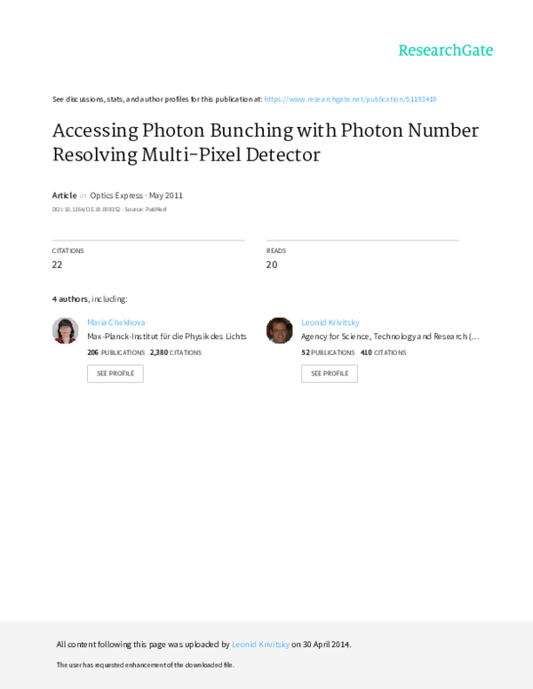 Pdf Accessing Photon Bunching With A Photon Number Resolving Multi
