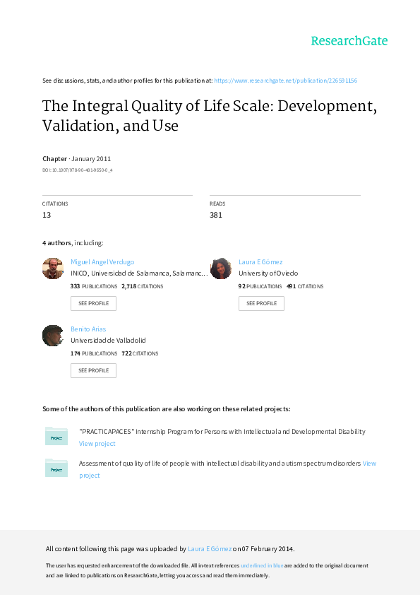 (PDF) The Integral Quality of Life Scale: Development, Validation, and Use