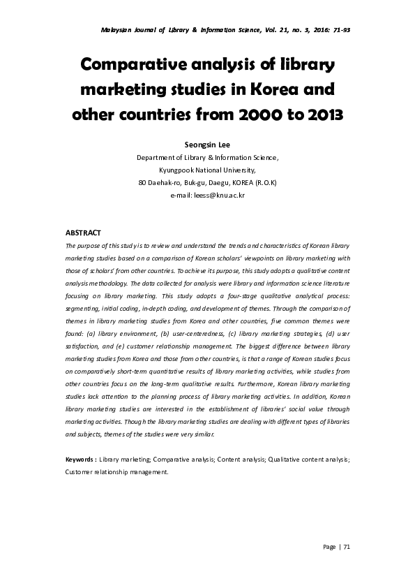 (PDF) Comparative analysis of library marketing studies in Korea and ...