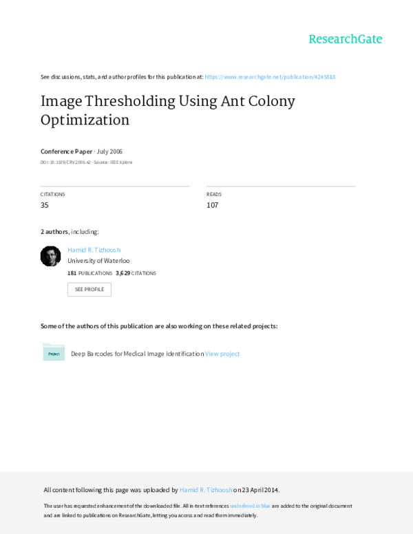 (PDF) Image thresholding using ant colony optimization