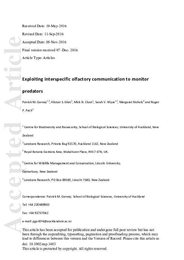 (PDF) Exploiting interspecific olfactory communication to monitor predators