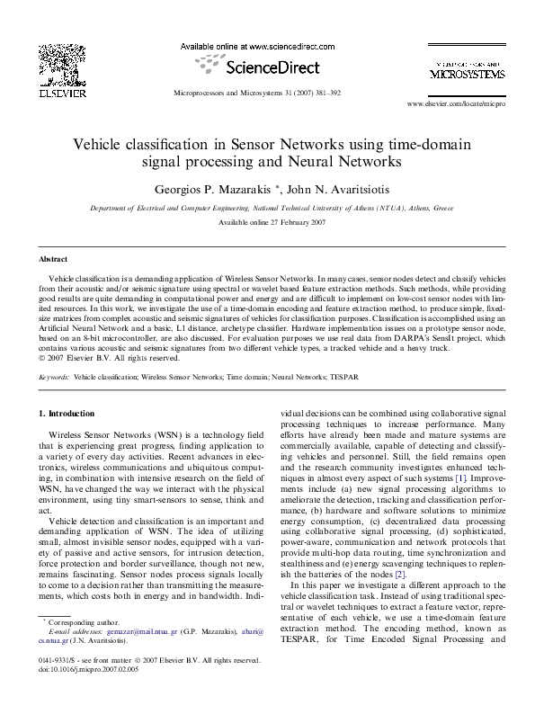 (PDF) Vehicle classification in sensor networks using time-domain signal processing and neural ...