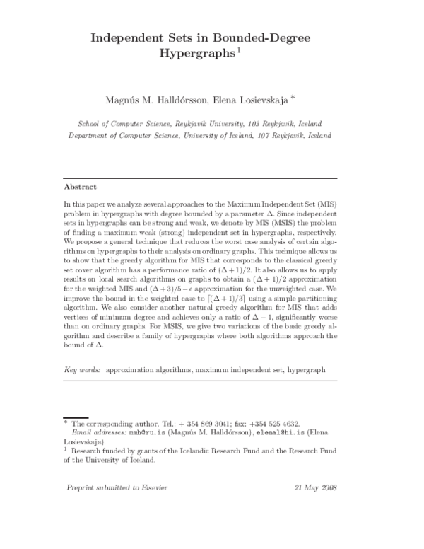 (PDF) Independent sets in bounded-degree hypergraphs