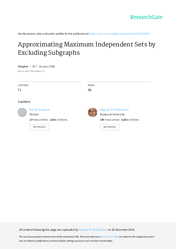 (PDF) Approximating maximum independent sets by excluding subgraphs