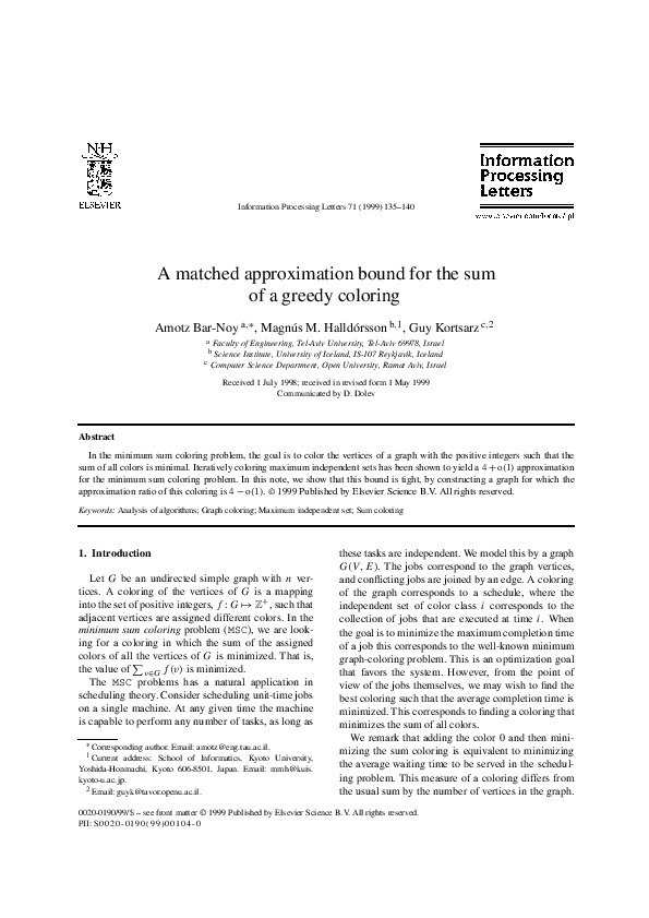 Pdf A Matched Approximation Bound For The Sum Of A Greedy Coloring