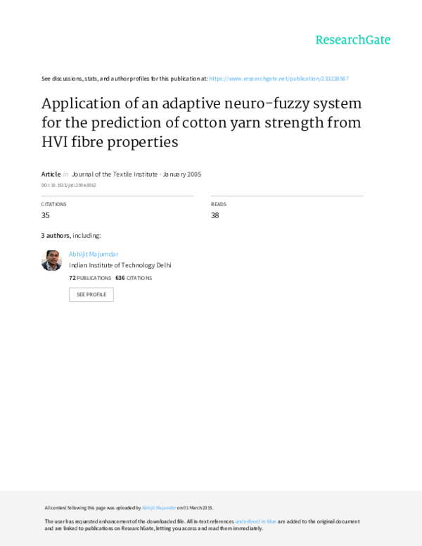 (PDF) Application of an Adaptive Neuro-fuzzy System for Prediction of Initial Load Extension ...