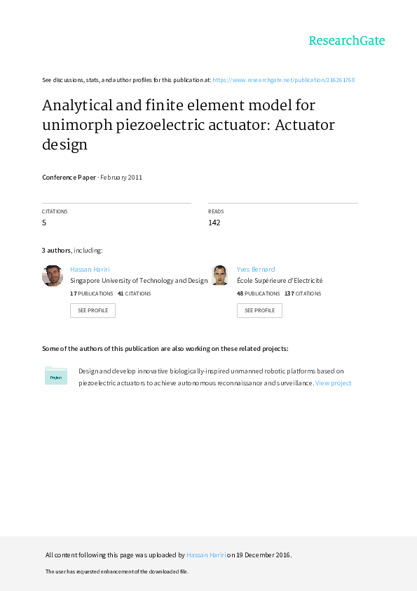 (PDF) Analytical and finite element model for unimorph piezoelectric actuator: Actuator design