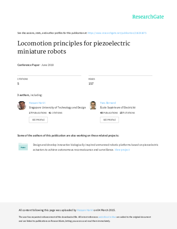 (PDF) Locomotion principles for piezoelectric miniature robots