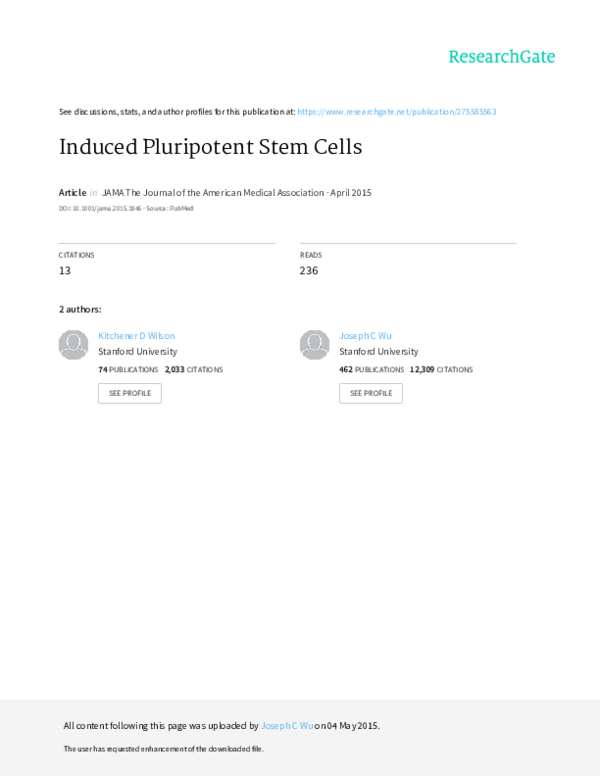 (PDF) Induced Pluripotent Stem Cells (iPSCs)