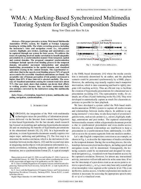 (PDF) WMA: a marking-based synchronized multimedia tutoring system for english composition studies