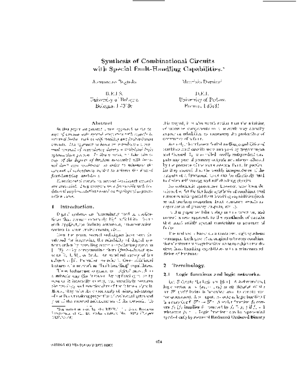 Pdf Synthesis Of Combinational Circuits With Special Fault Handling Capabilities 