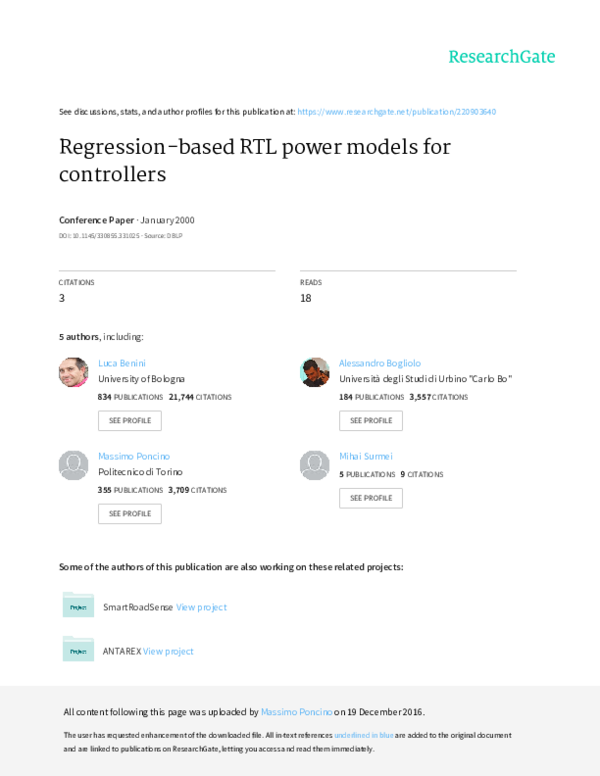 (PDF) Regression-based RTL power models for controllers