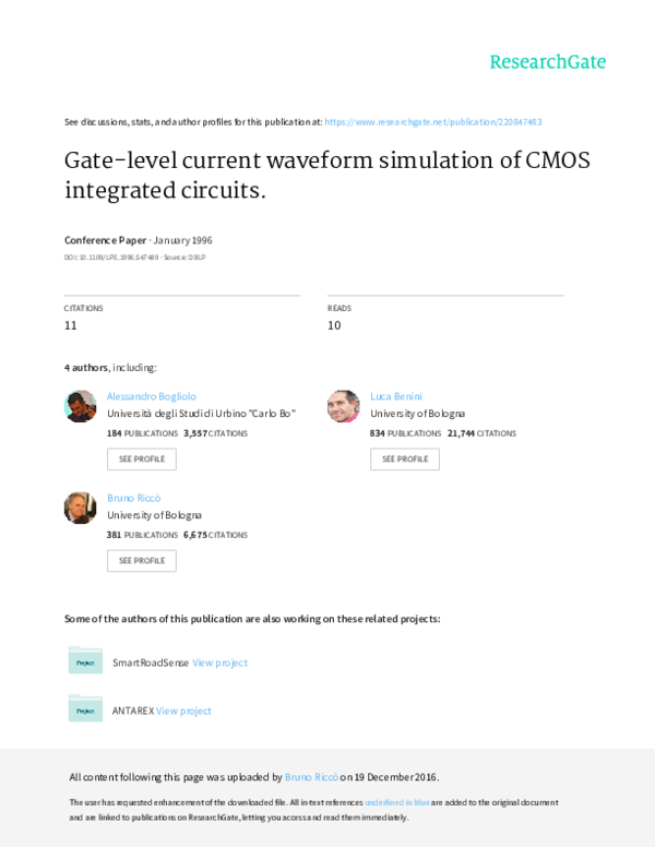 (PDF) Gate-level current waveform simulation of CMOS integrated circuits