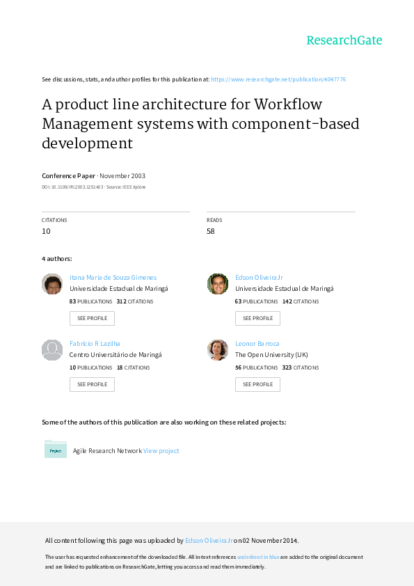 (PDF) A Component-based product line for Workflow Management | Leonor Barroca - Academia.edu