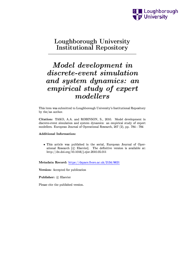 Pdf Model Development In Discrete Event Simulation And System