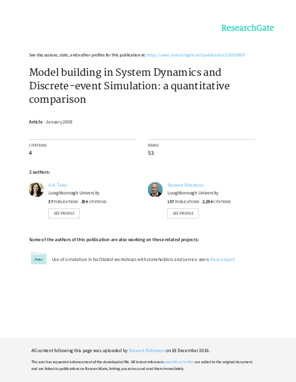 Pdf Model Building In System Dynamics And Discrete Event Simulation A Quantitative Comparison