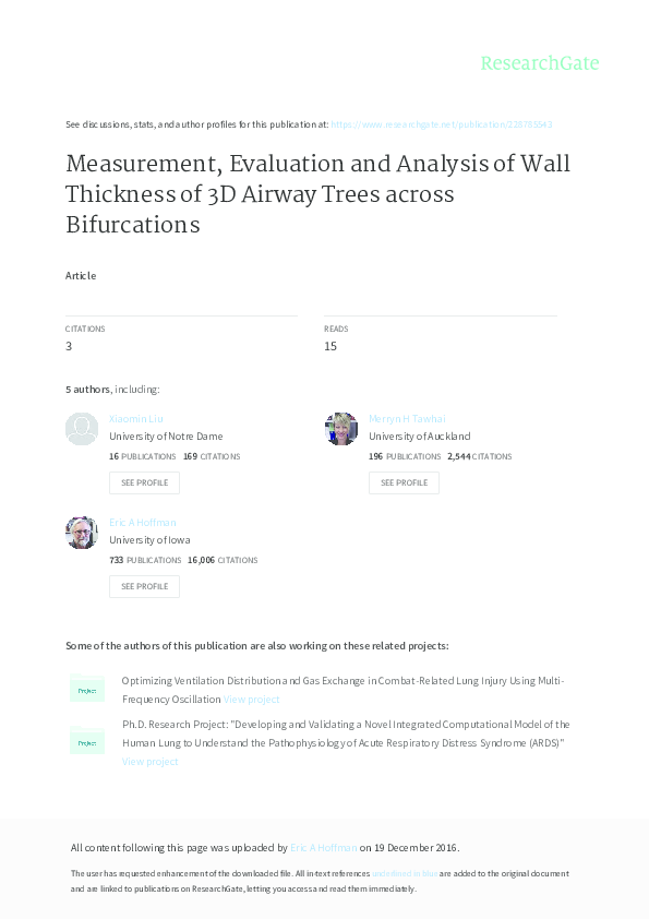 (PDF) Measurement, Evaluation and Analysis of Wall Thickness of 3D Airway Trees across Bifurcations
