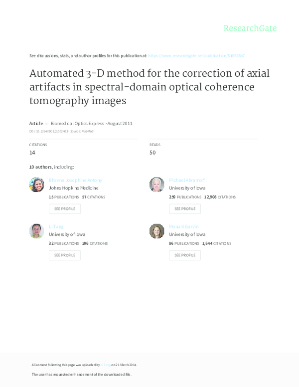 (PDF) Automated 3-D method for the correction of axial artifacts in ... (PDF) Automated 3-D method for the correction of axial artifacts in ...