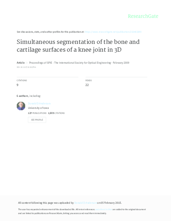(PDF) Simultaneous segmentation of the bone and cartilage surfaces of a knee joint in 3D