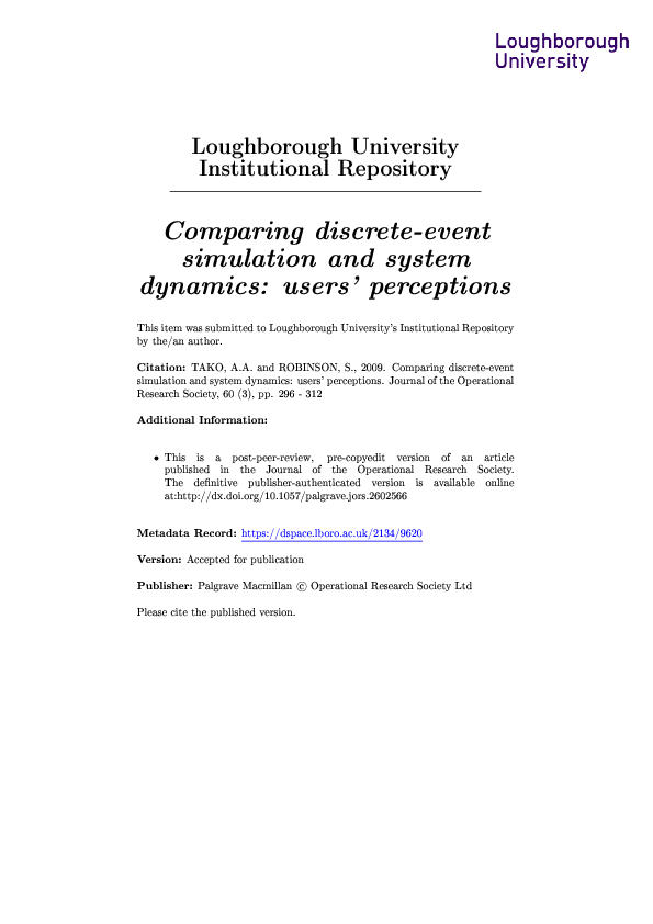 Pdf Comparing Discrete Event Simulation And System Dynamics Users Perceptions