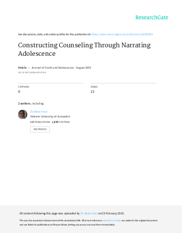 (PDF) Constructing counseling through narrating adolescence
