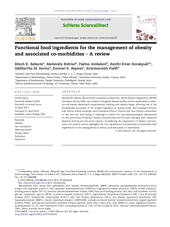 (PDF) Functional food ingredients for the management of obesity and ...