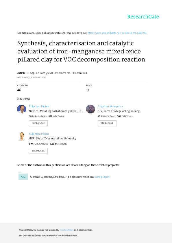 (PDF) Synthesis, characterisation and catalytic evaluation of iron ...