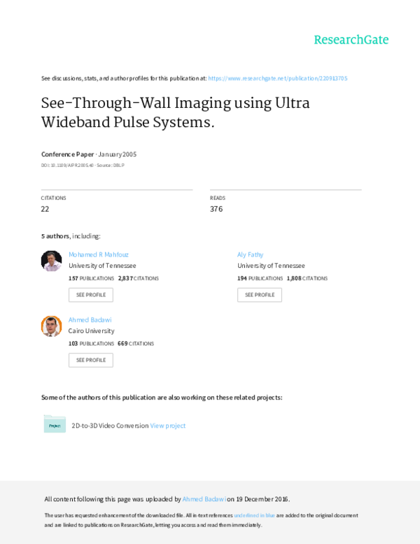 (PDF) See-through-wall imaging using ultra wideband pulse systems