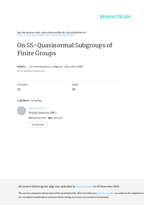 Pdf On Ss Quasinormal Subgroups Of Finite Groups