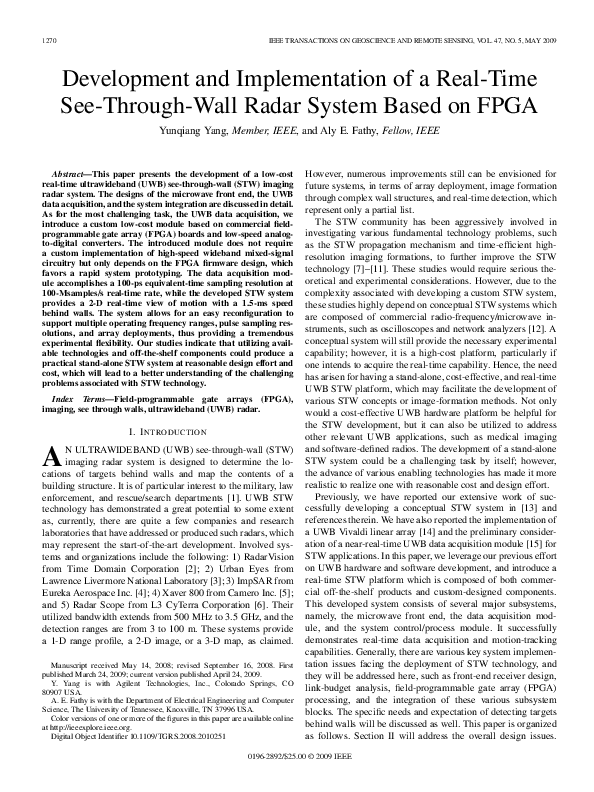 (PDF) Development and implementation of a real-time see-through-wall radar system based on FPGA