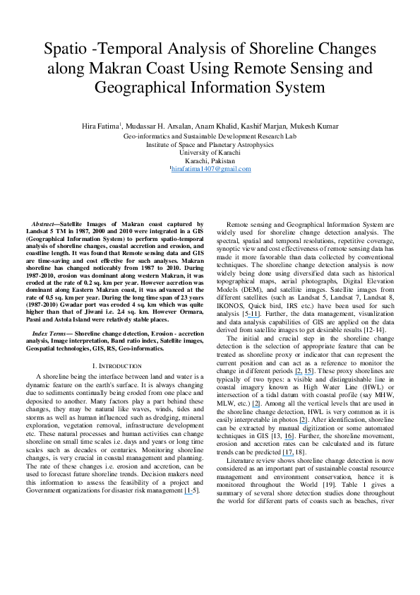 (PDF) Spatio -Temporal Analysis of Shoreline Changes along Makran Coast ...
