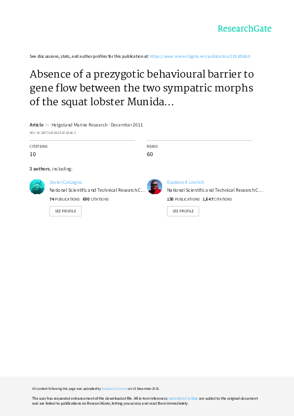 (PDF) Absence of a prezygotic behavioural barrier to gene flow between ...