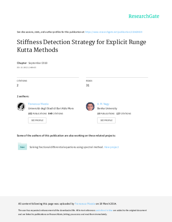 (PDF) Stiffness Detection Strategy for Explicit Runge Kutta Methods