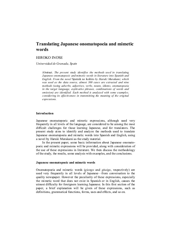 (PDF) Translating Japanese onomatopoeia and mimetic words