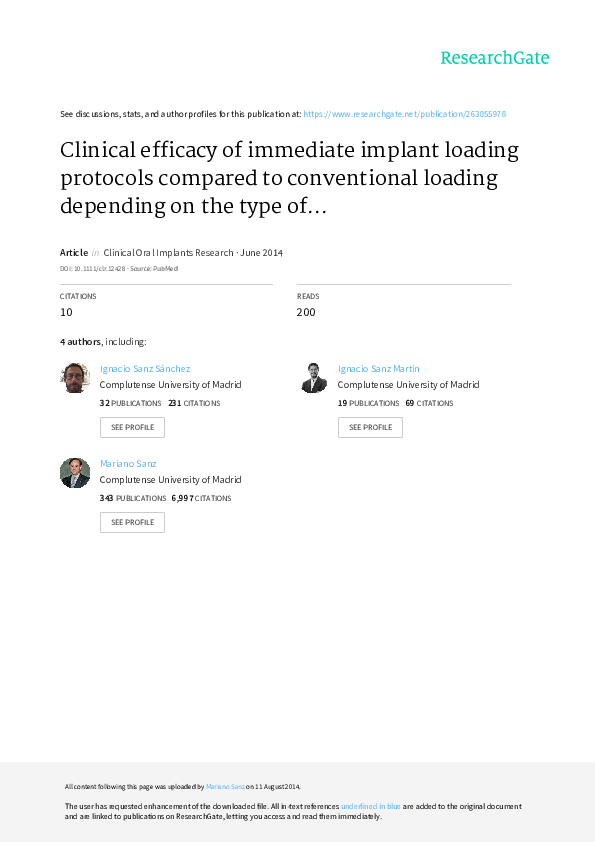 (PDF) Clinical efficacy of immediate implant loading protocols compared to conventional loading ...