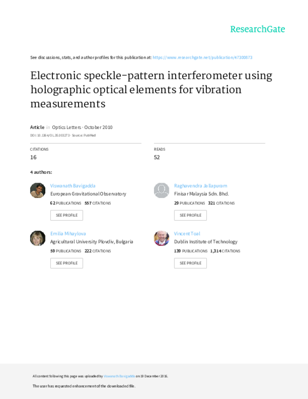 (PDF) Electronic speckle-pattern interferometer using holographic optical elements for vibration ...