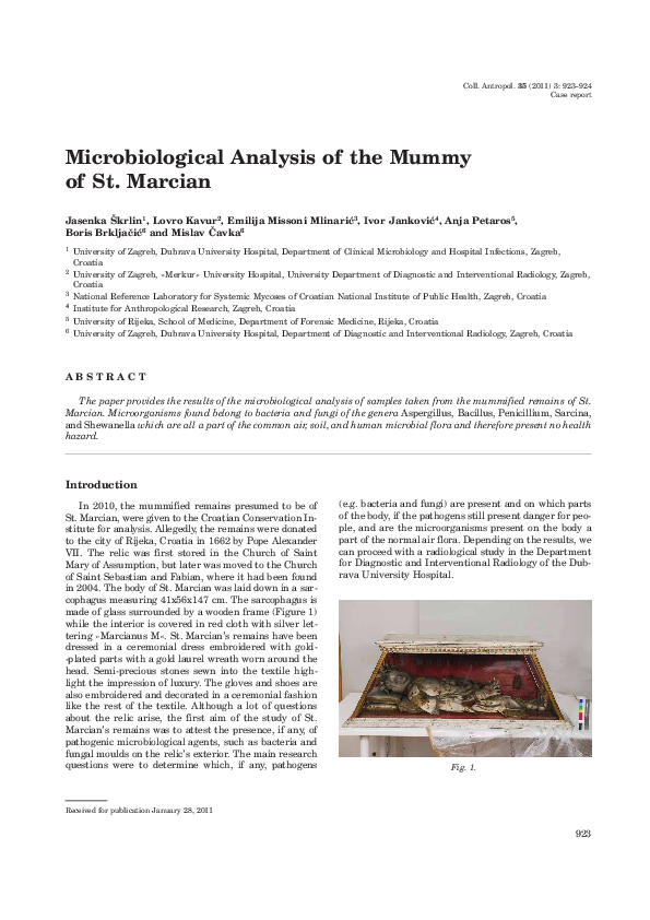 (PDF) Microbiological Analysis of the Mummy of St. Marcian Jasenka ...