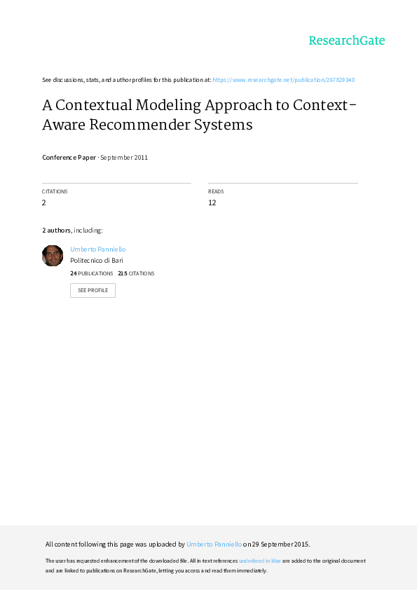 (PDF) A Contextual Modeling Approach to Context-Aware Recommender Systems