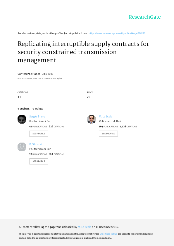 (PDF) Replicating interruptible supply contracts for security constrained transmission management