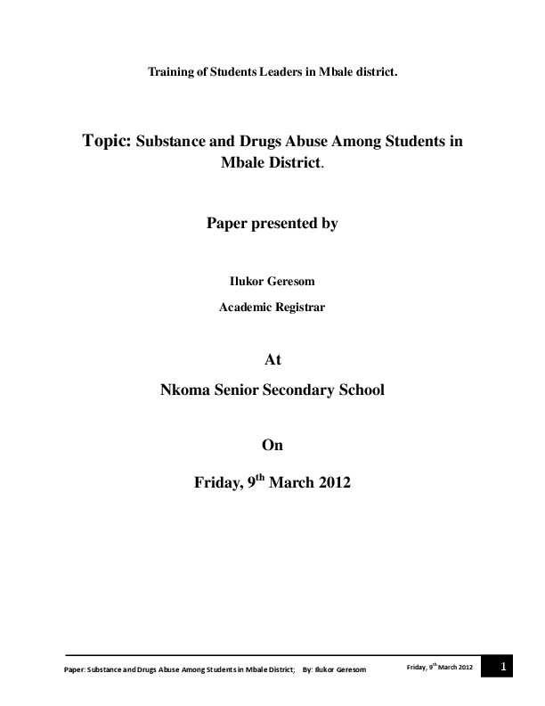 (PDF) Paper: Substance and Drugs Abuse Among Students in Mbale District ...