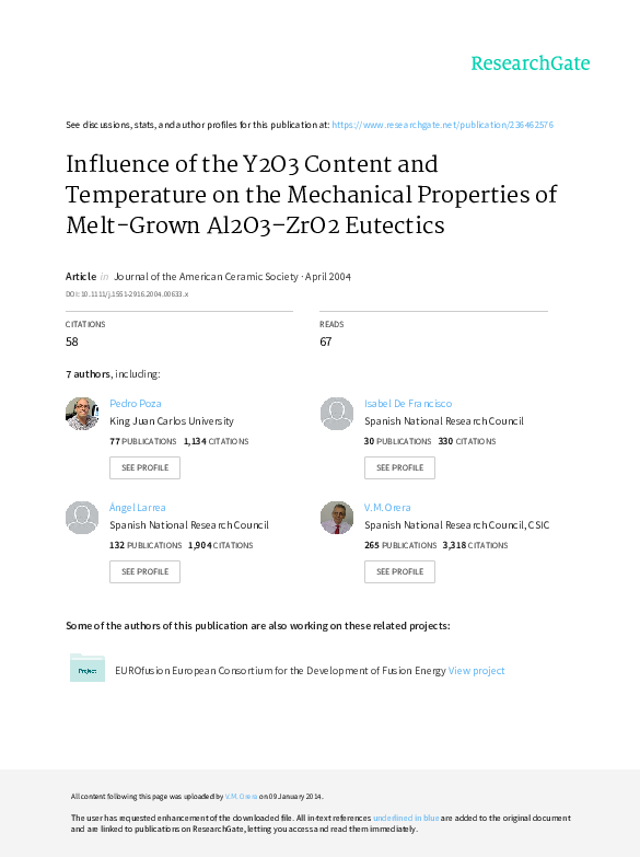 (PDF) Influence of the Y2O3 Content and Temperature on the Mechanical Properties of Melt‐Grown ...