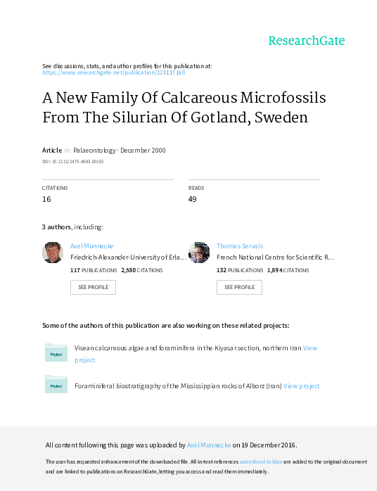 (PDF) A new family of calcareous microfossils from the Silurian of ...