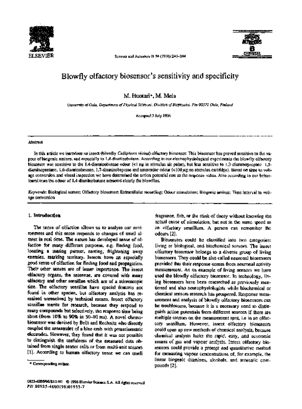 (PDF) Blowfly olfactory biosensor's sensitivity and specificity