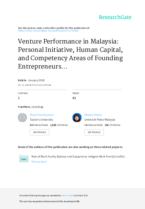 (PDF) Venture Performance in Malaysia: Personal Initiative, Human ...
