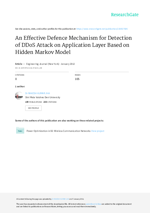 (PDF) An Effective Defence Mechanism for Detection of DDoS Attack on Application Layer Based on ...